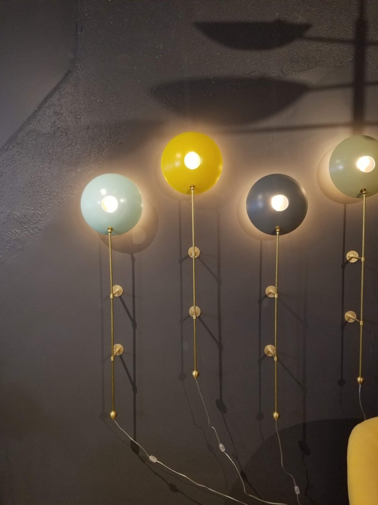 Large "POP" Wall Sconce in Brass and Light Green Enamel by Blueprint ...