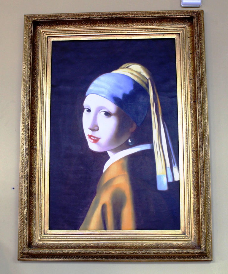 Large Portrait after Vermeer Oil on Canvas Set in Gilt Frame For Sale ...