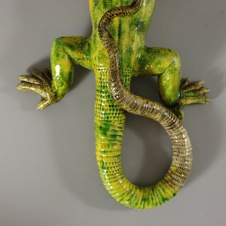 Large Portuguese Palissy Majolica Lizard Wall Figure For Sale at 1stDibs