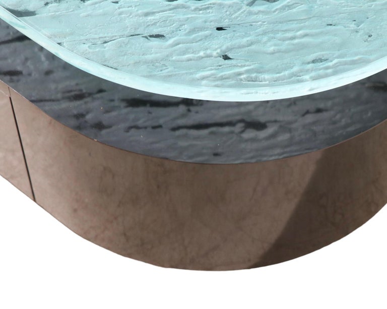 Large Post Modern Coffee Table with Formica Base and Textured Glass Top ...