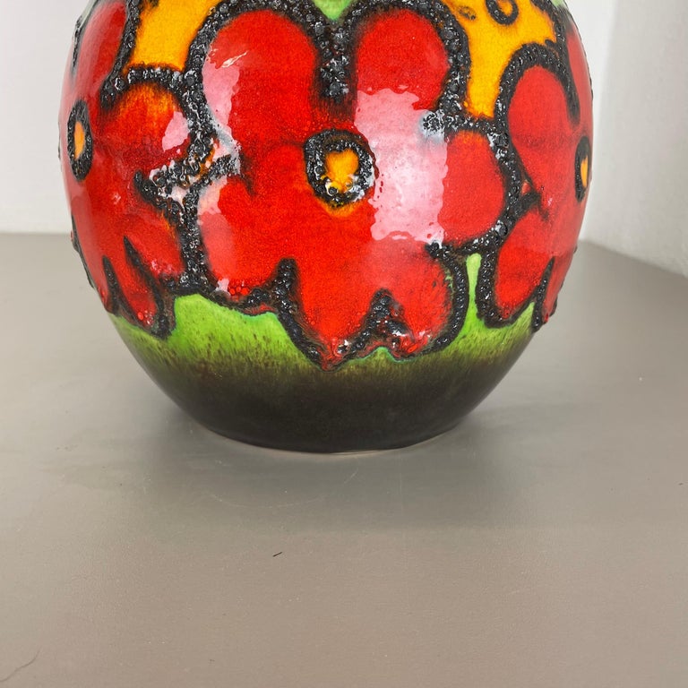 Large Pottery Fat Lava Multi-Color "FLORAL" Floor Vase Made by ...