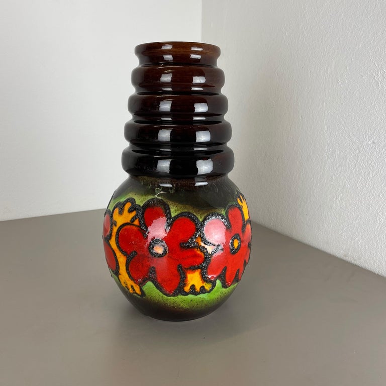 Large Pottery Fat Lava Multi-Color "FLORAL" Floor Vase Made by ...