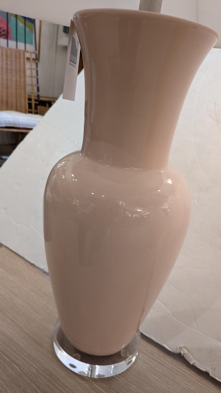 Large Pretty Pair of Light Pink Ceramic Table Lamps For Sale at 1stDibs