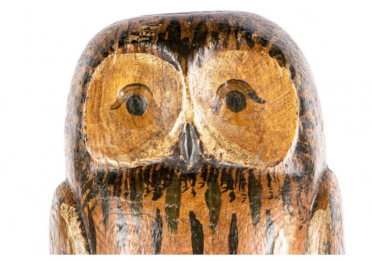 Large Primitive American Folk Art Painted Wood Owl Sculpture at 1stDibs ...