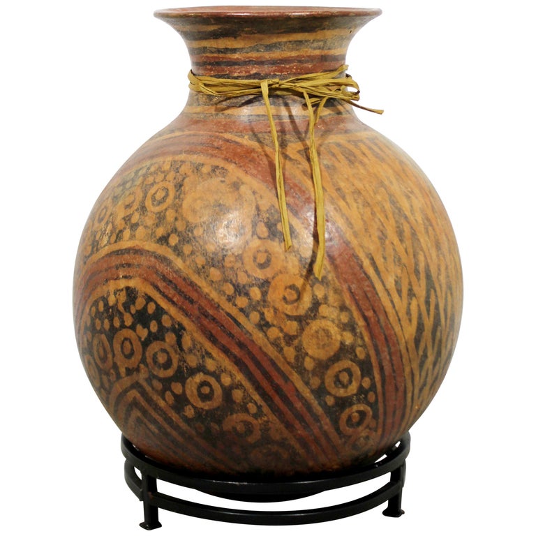 Large Primitive Terracotta Poly-Chrome Ceramic Vessel Vase Floor ...