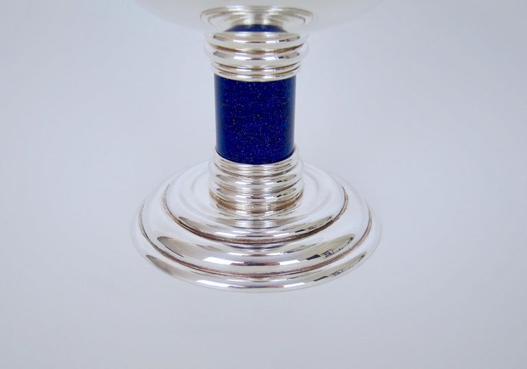 Large Puiforcat French Art Deco Flaring Compote with Faux Lapis Lazuli ...
