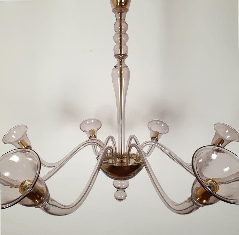 Large Purple Mid-Century Modern Murano Glass Chandelier For Sale at 1stDibs