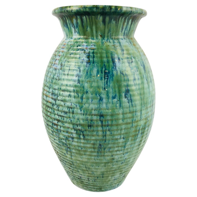 Large Green/Blue Marble Patterned Grooved Vase by Zsolnay from Hungary, 1930's For Sale at 1stDibs