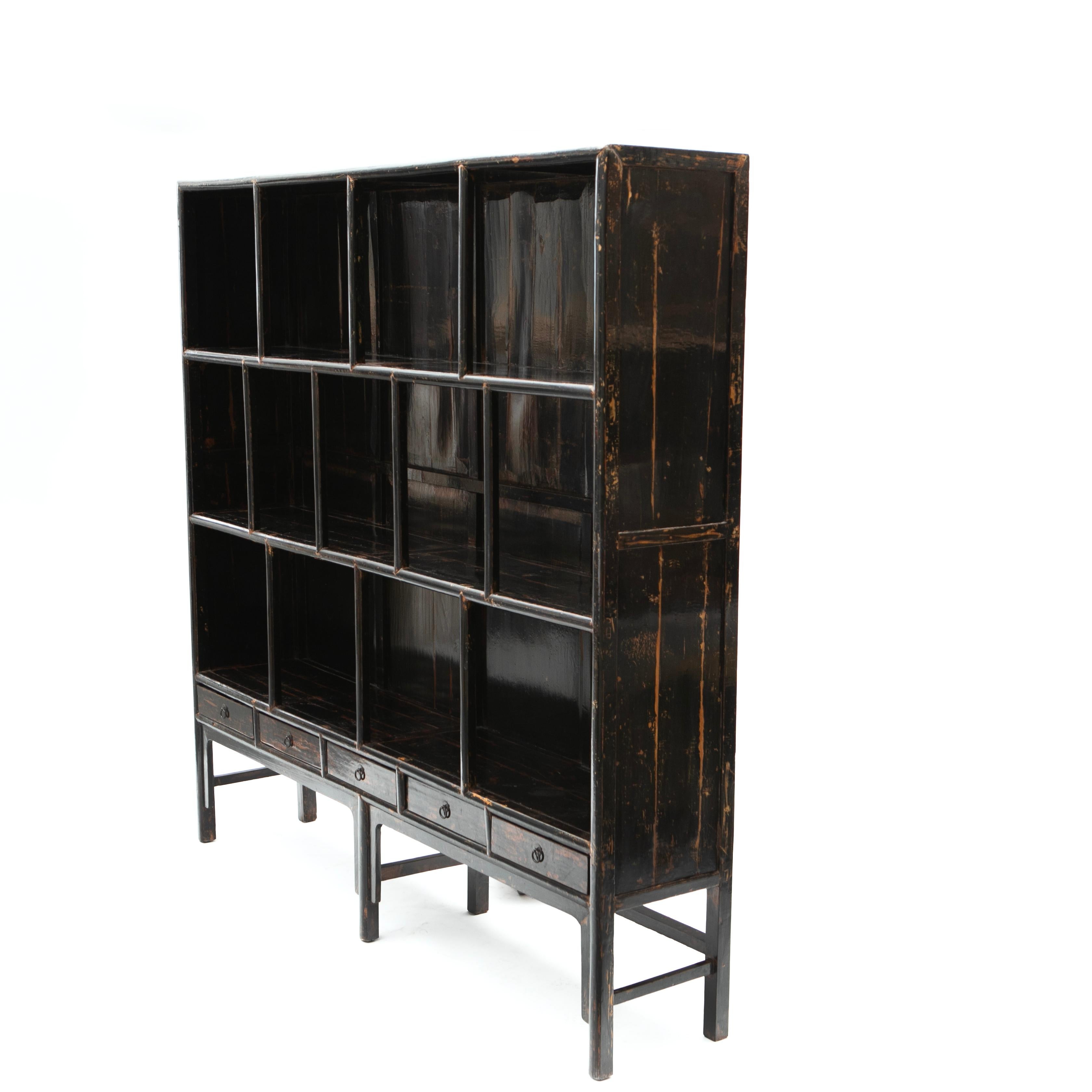 Large Qing Period Bookcase Original Black Lacquer For Sale at 1stDibs