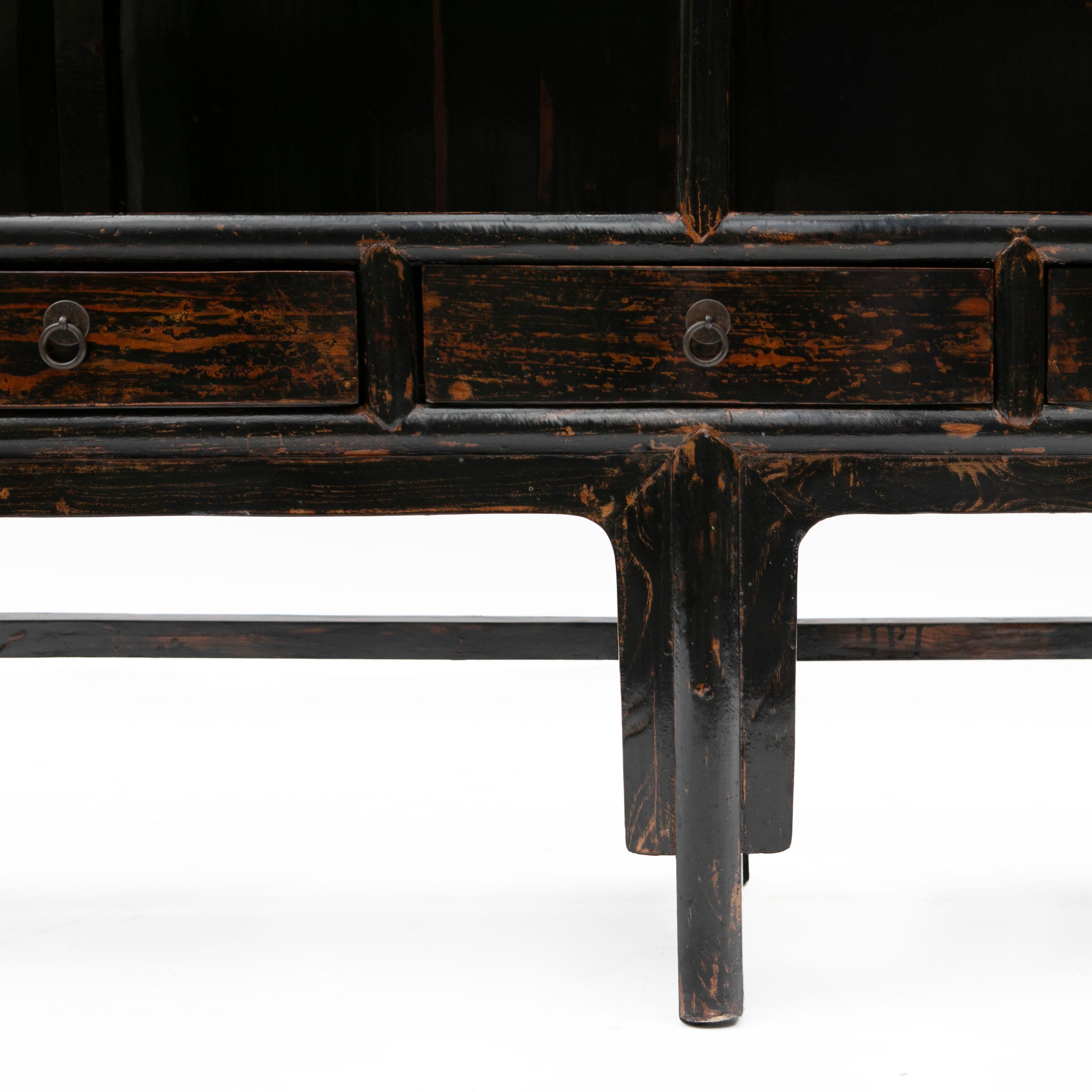 Large Qing Period Bookcase Original Black Lacquer For Sale at 1stDibs