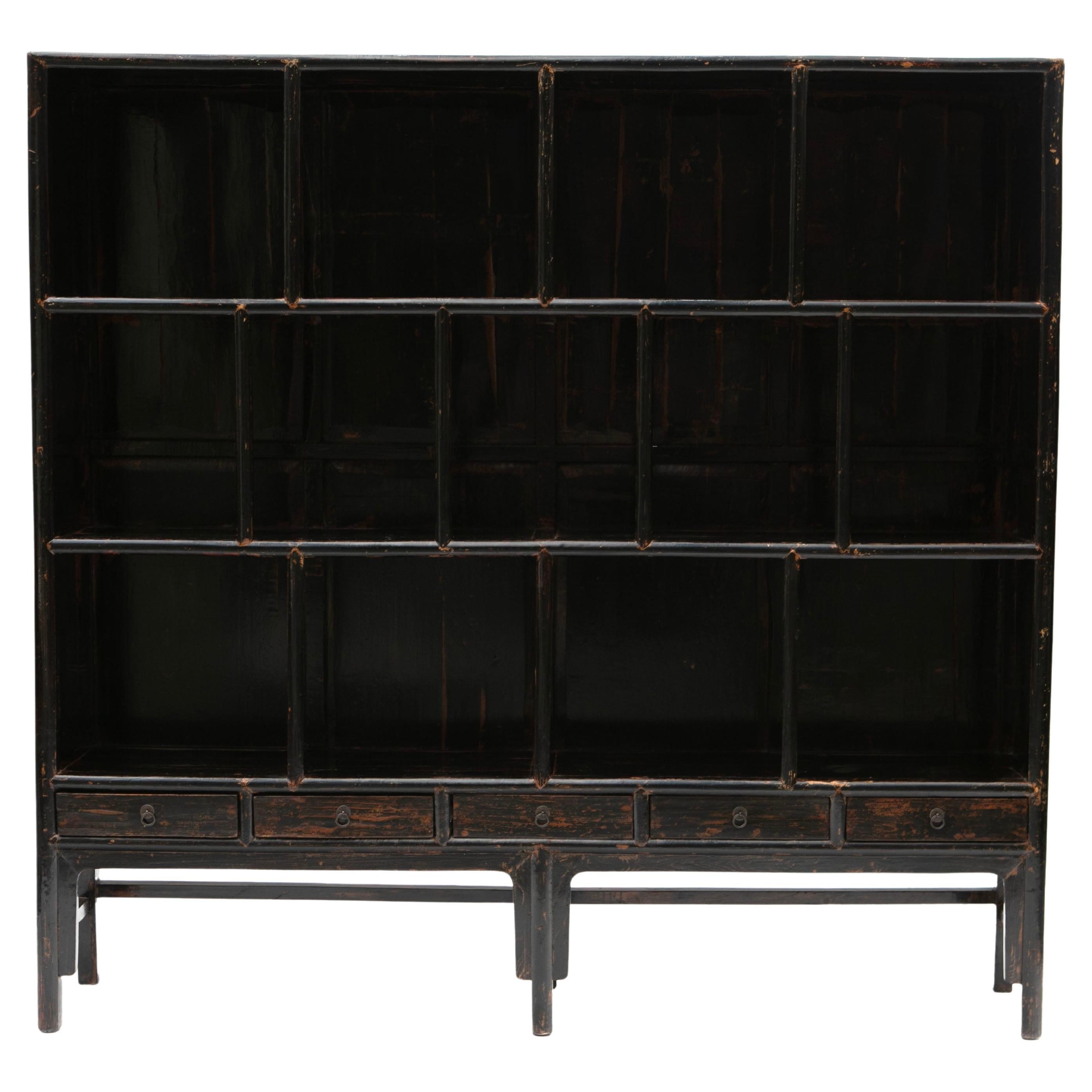 Large Qing Period Bookcase Original Black Lacquer For Sale at 1stDibs