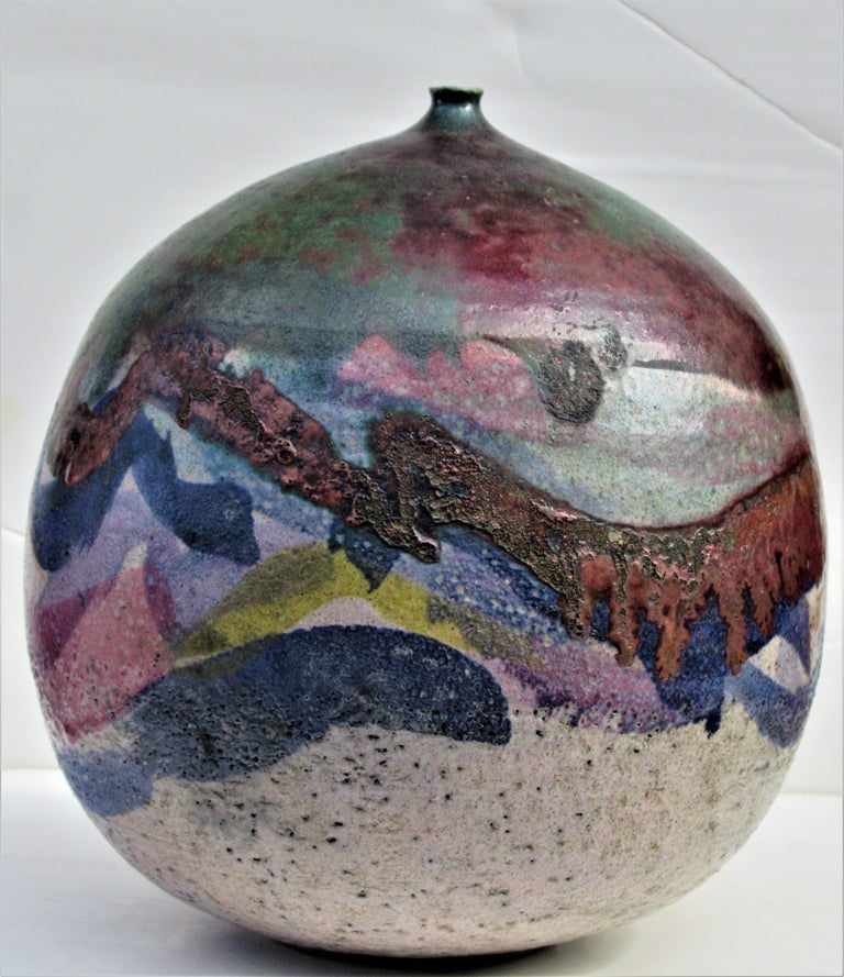 Large Fire Glazed Raku Pottery Weed Pot Vase by Nancy Jurs at 1stDibs