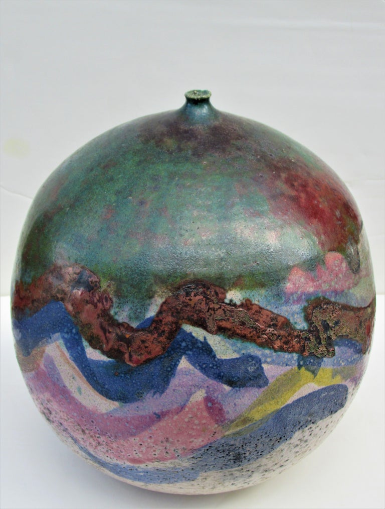 Large Fire Glazed Raku Pottery Weed Pot Vase by Nancy Jurs at 1stDibs