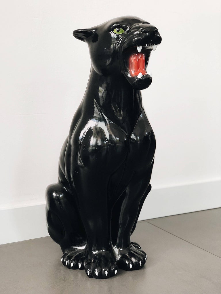 Large Rare Black Panther Ceramic Sculpture, Italy, 1960s at 1stDibs