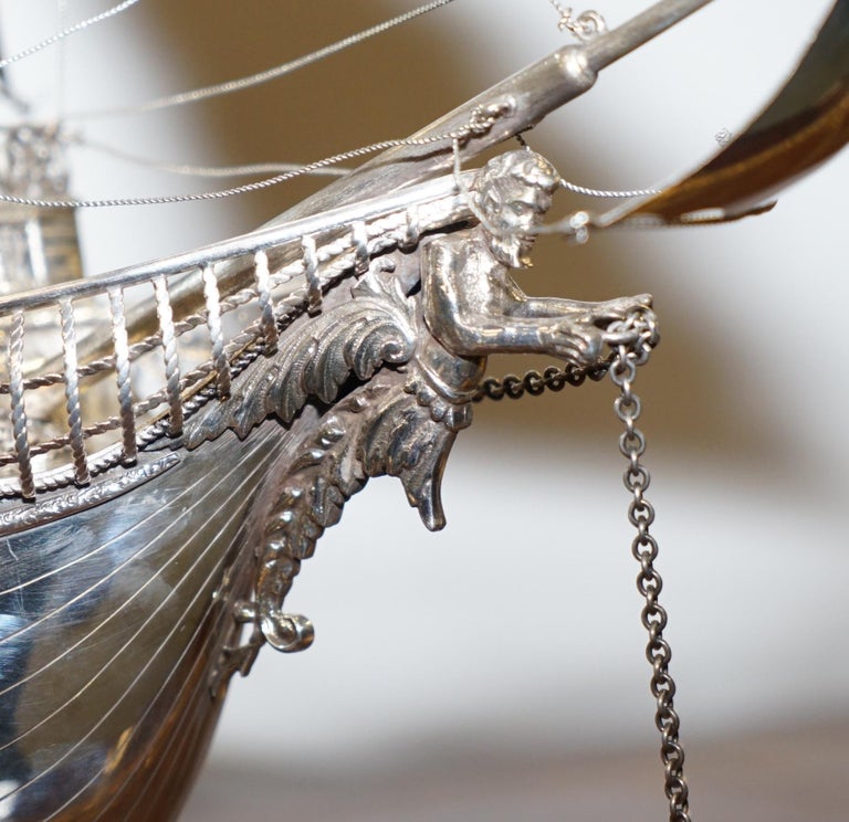 Large and Rare Solid 925 Silver Vintage NEF Ship Boat Import Marks for ...