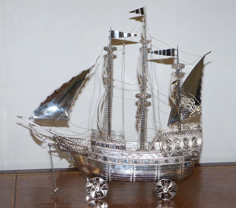 Large and Rare Solid 925 Silver Vintage NEF Ship Boat Import Marks for ...