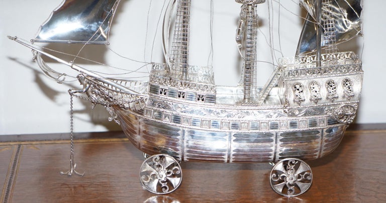 Large and Rare Solid 925 Silver Vintage NEF Ship Boat Import Marks for ...