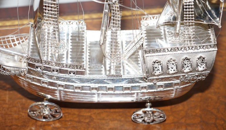 Large and Rare Solid 925 Silver Vintage NEF Ship Boat Import Marks for ...