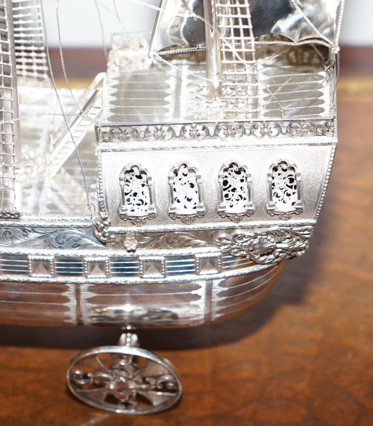 Large and Rare Solid 925 Silver Vintage NEF Ship Boat Import Marks for ...