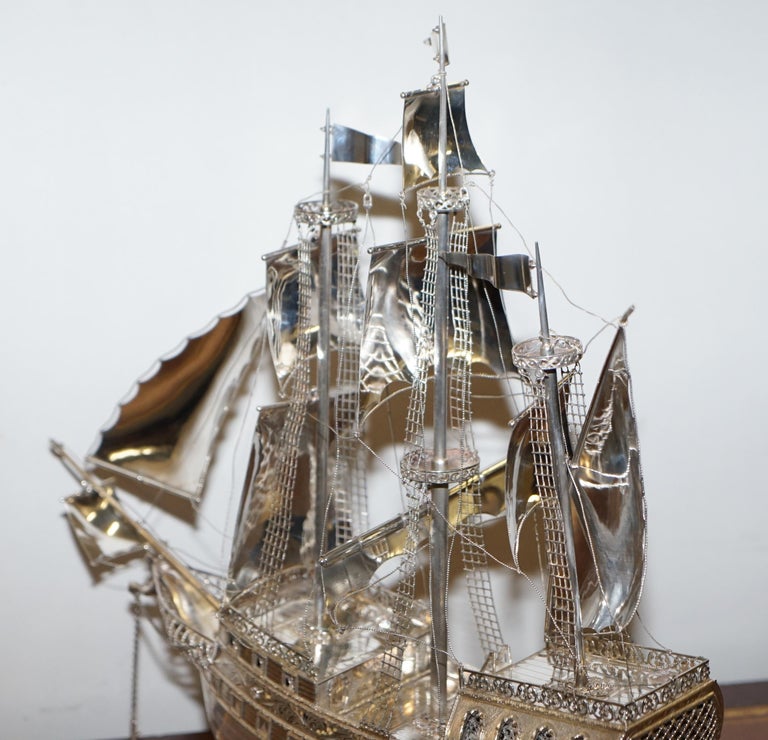 Large and Rare Solid 925 Silver Vintage NEF Ship Boat Import Marks for ...