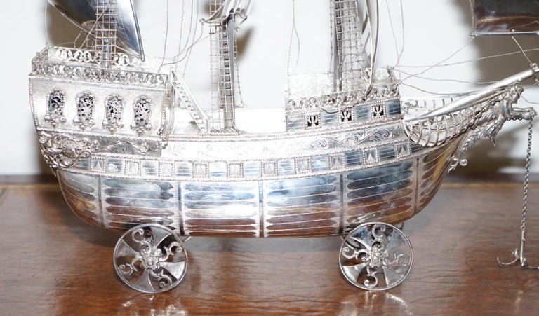 Large and Rare Solid 925 Silver Vintage NEF Ship Boat Import Marks for ...