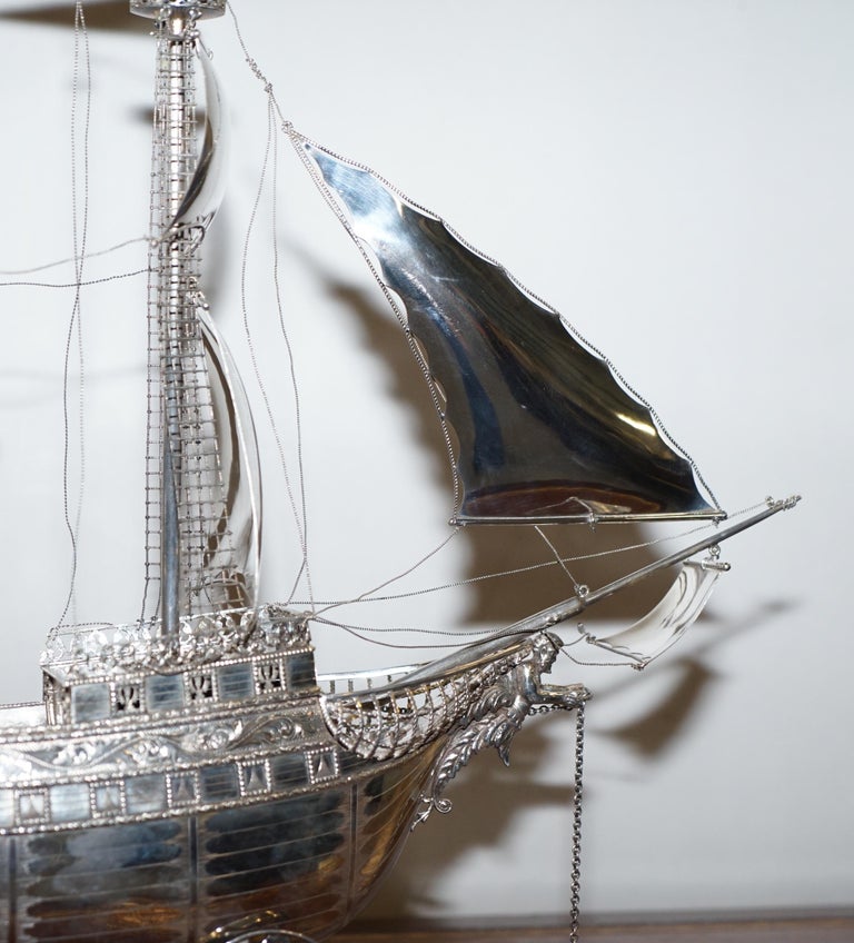 Large and Rare Solid 925 Silver Vintage NEF Ship Boat Import Marks for ...