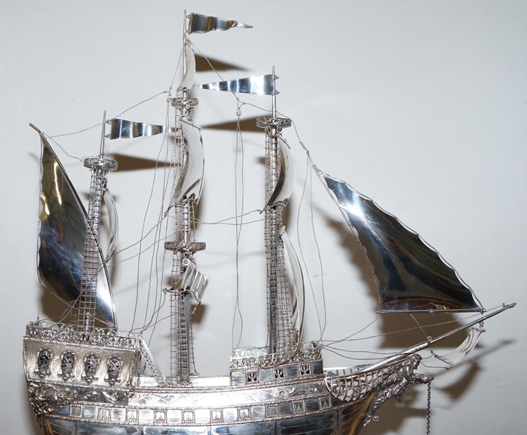 Large and Rare Solid 925 Silver Vintage NEF Ship Boat Import Marks for ...