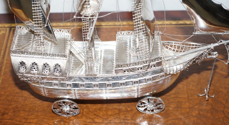 Large and Rare Solid 925 Silver Vintage NEF Ship Boat Import Marks for ...