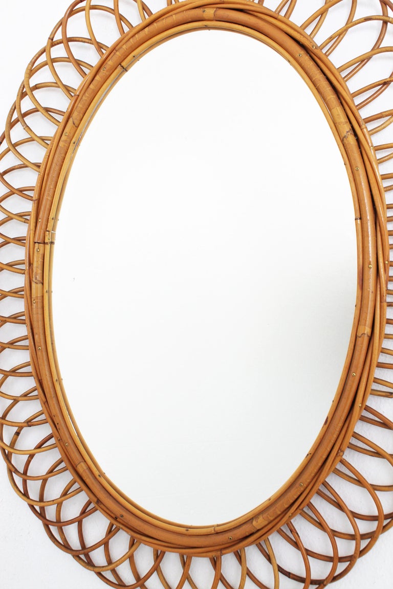 Large Rattan and Bamboo Flower Shaped Oval Mirror, Spain, 1960s at ...
