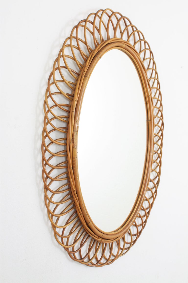Large Rattan and Bamboo Flower Shaped Oval Mirror, Spain, 1960s at ...