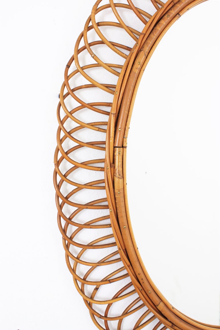 Large Rattan and Bamboo Flower Shaped Oval Mirror, Spain, 1960s at ...