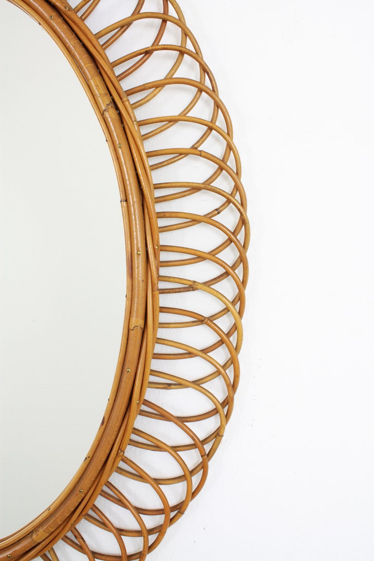 Large Rattan and Bamboo Flower Shaped Oval Mirror, Spain, 1960s at ...