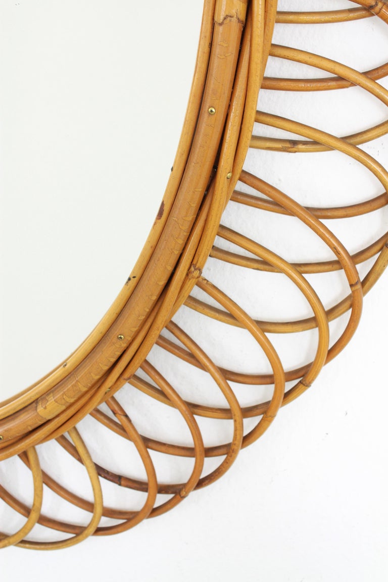 Large Rattan and Bamboo Flower Shaped Oval Mirror, Spain, 1960s at ...