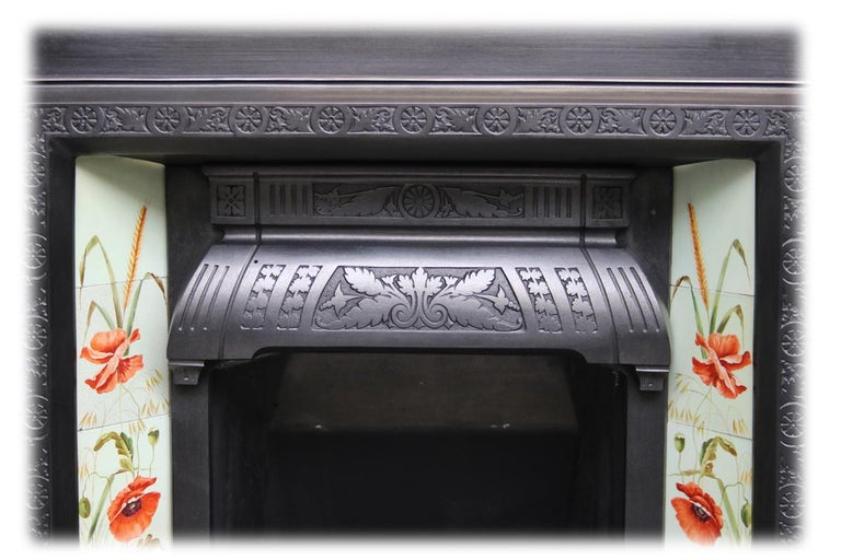 Large Reclaimed Victorian Cast Iron and Tiled Fireplace Insert at 1stDibs