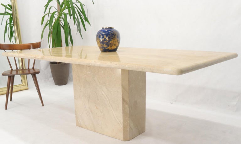 Large Rectangle Single Pedestal Travertine Dining Table For Sale at 1stDibs