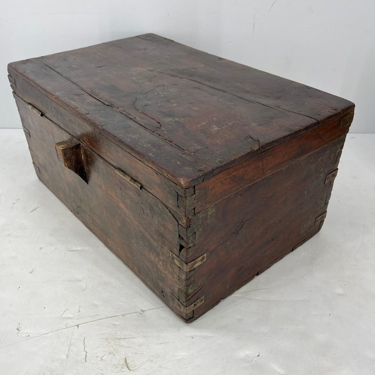 Large Rectangular Antique Wooden Campaign Box with Brass Hardware For ...