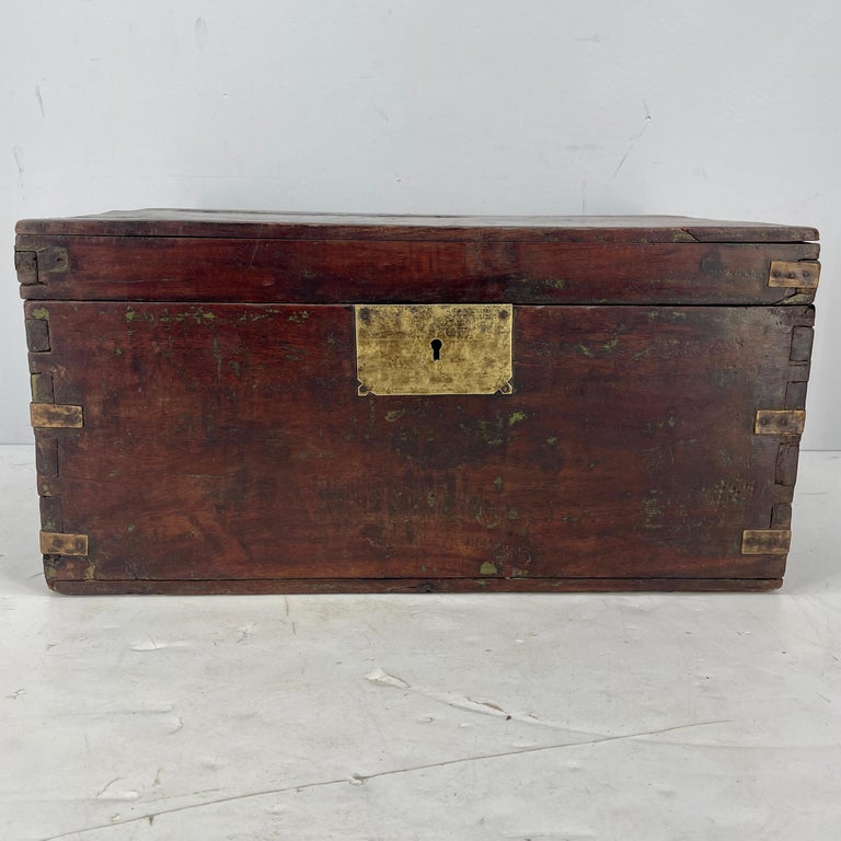 Large Rectangular Antique Wooden Campaign Box with Brass Hardware For ...