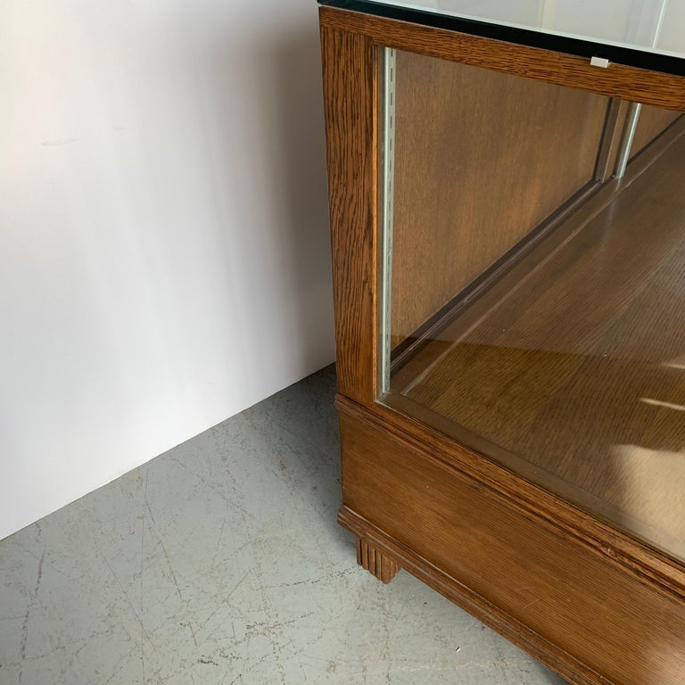 Large Rectangular Art Deco Style Oak and Glass Display Case Cabinet For ...