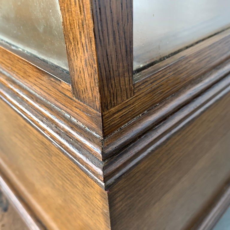 Large Rectangular Art Deco Style Oak and Glass Display Case Cabinet For ...