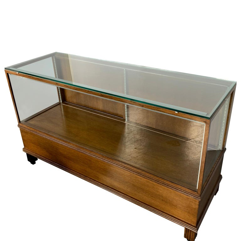Large Rectangular Art Deco Style Oak and Glass Display Case Cabinet For ...