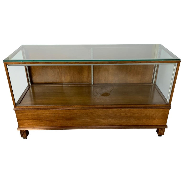 Large Rectangular Art Deco Style Oak and Glass Display Case Cabinet For ...