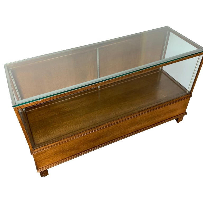 Large Rectangular Art Deco Style Oak and Glass Display Case Cabinet For ...