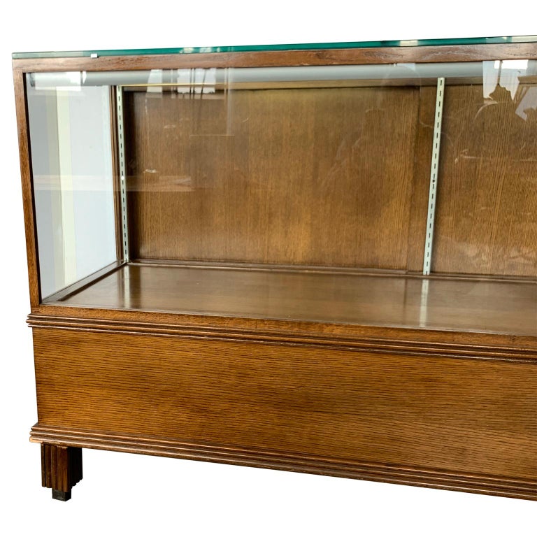 Large Rectangular Art Deco Style Oak and Glass Display Case Cabinet For ...