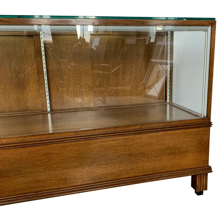 Large Rectangular Art Deco Style Oak and Glass Display Case Cabinet For ...