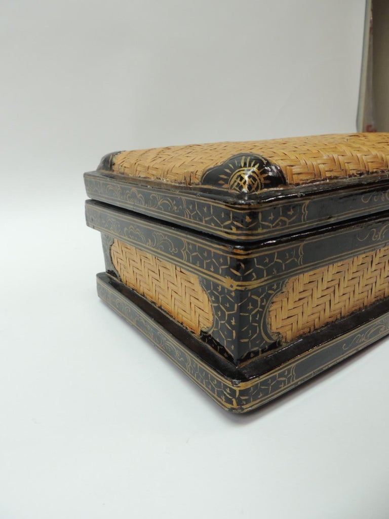 Large Rectangular Bamboo and Black Lacquered Asian Decorative Box at ...