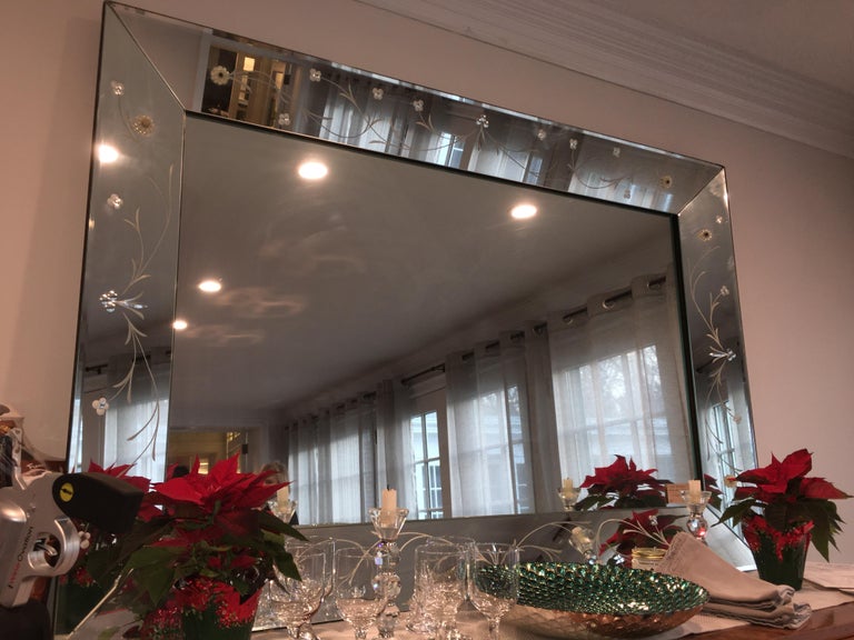 Large Italian Etched Glass Mirror 60" x 40" For Sale at 1stDibs
