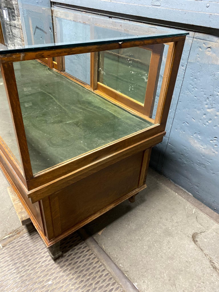 Large Rectangular Oak And Glass Display Case Cabinet On Cast Lion Feet ...