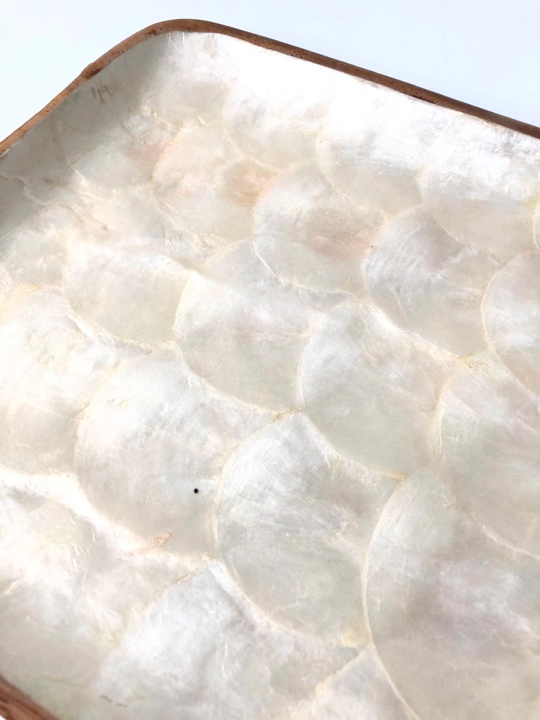 Large Rectangular Vintage Capiz Shell and Wood Tray at 1stDibs