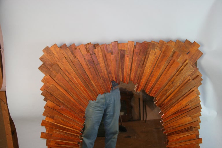 Large Rectangular Wood Sunburst Mirror For Sale at 1stDibs