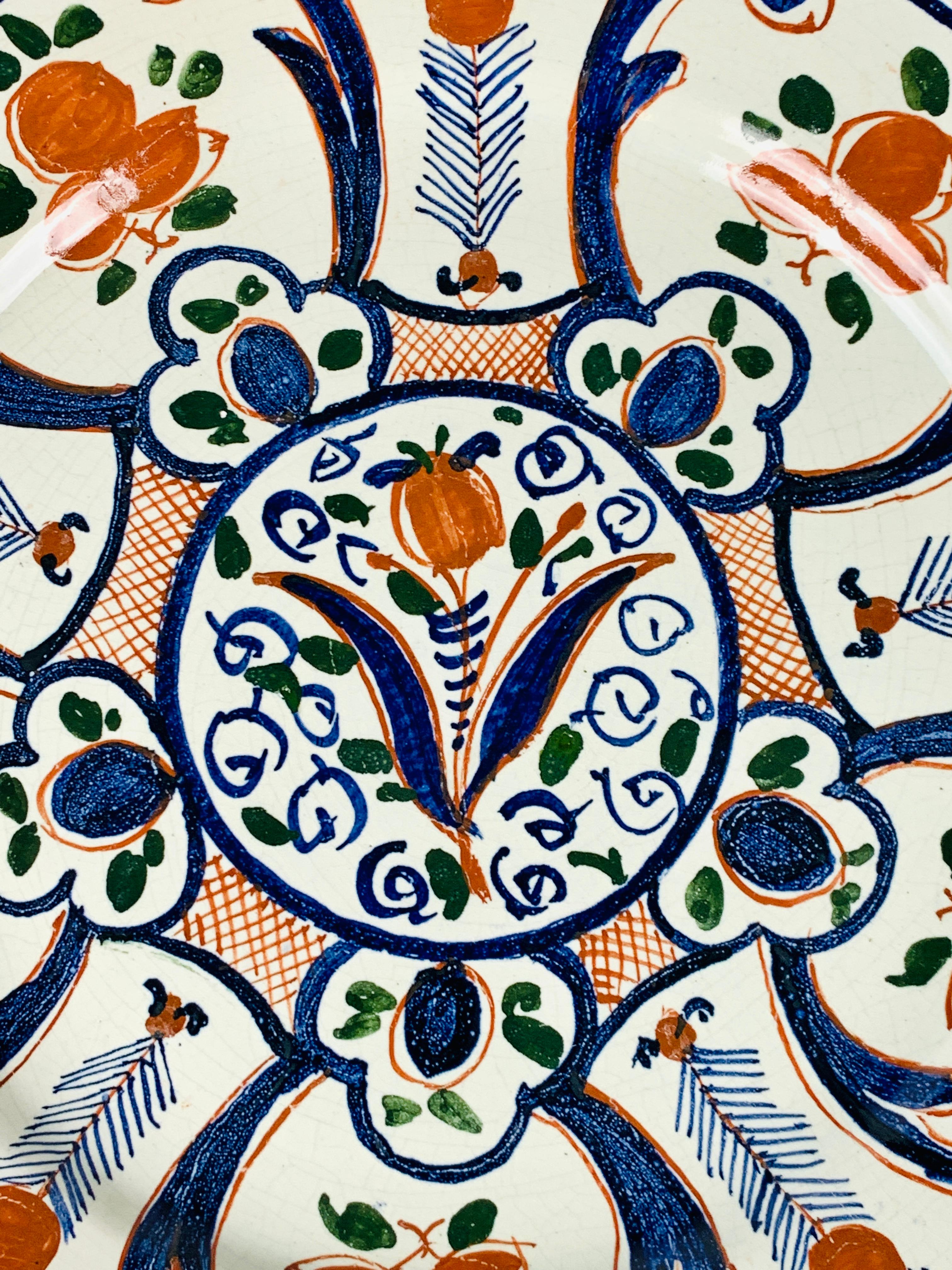 Large Red and Blue Dutch Delft Charger with Imari Colors Made Circa ...